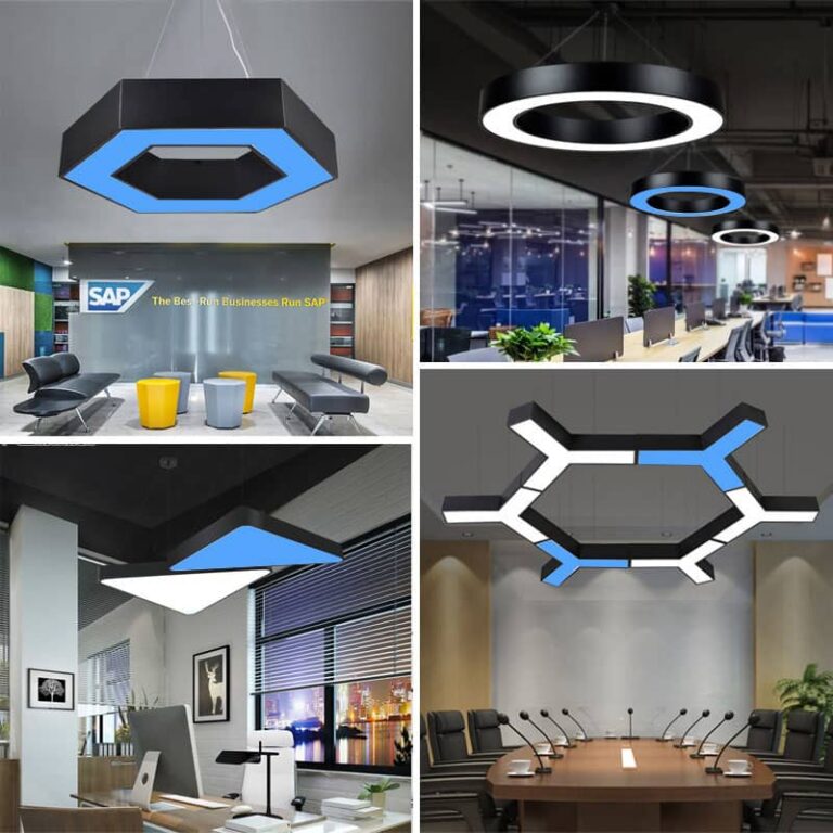 LED Hexagonal Ceiling Light Office Pendant Lamp Black and White Ceiling ...