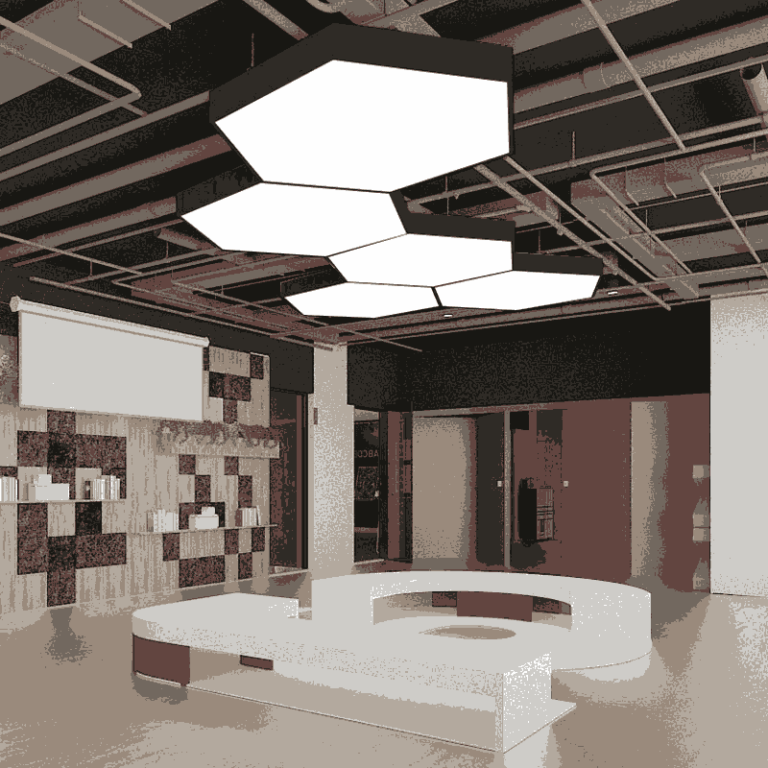 LED Hexagonal Ceiling Light Office Pendant Lamp Black and White Ceiling ...