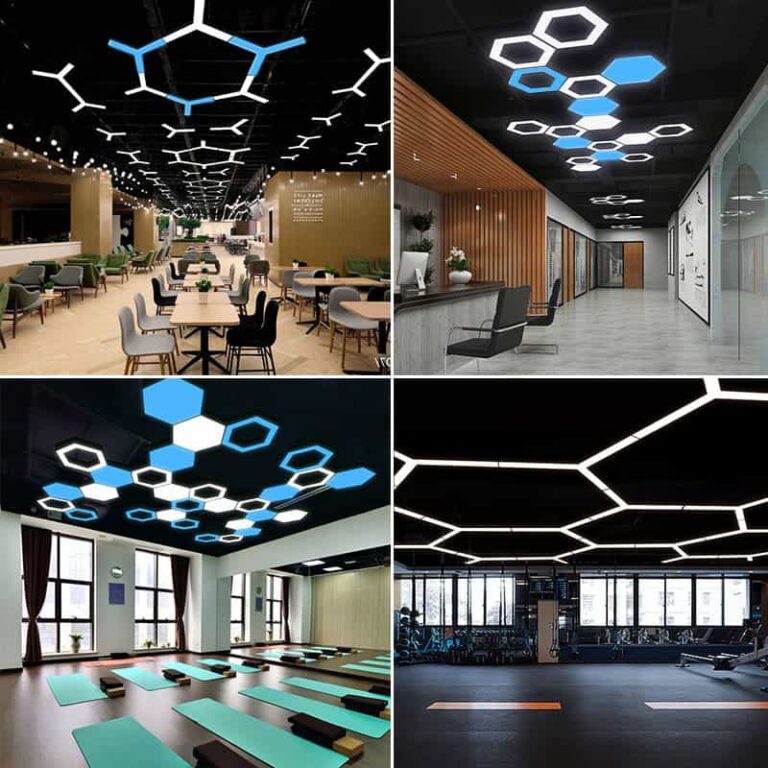 LED Hexagonal Ceiling Light Office Pendant Lamp Black and White Ceiling ...