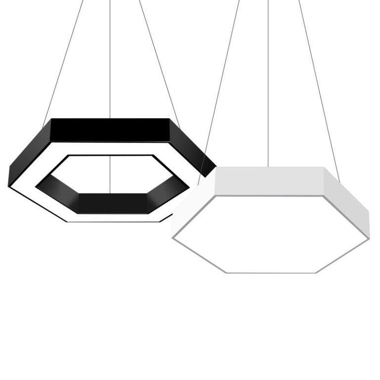 LED Hexagonal Ceiling Light Office Pendant Lamp Black and White Ceiling ...